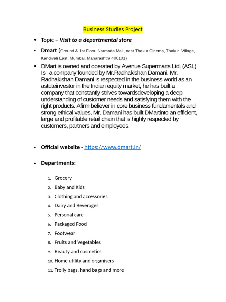 Business Studies Project | PDF | Advertising | Supermarket