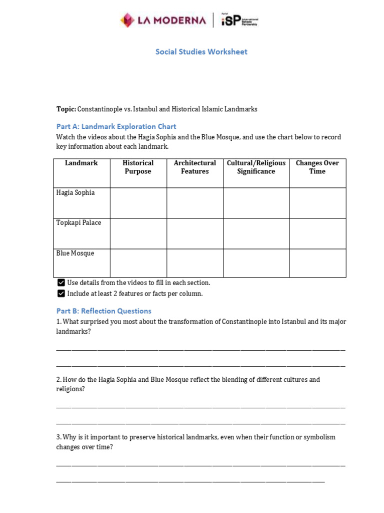 Virtual Exploration Worksheet (Istanbul) | PDF