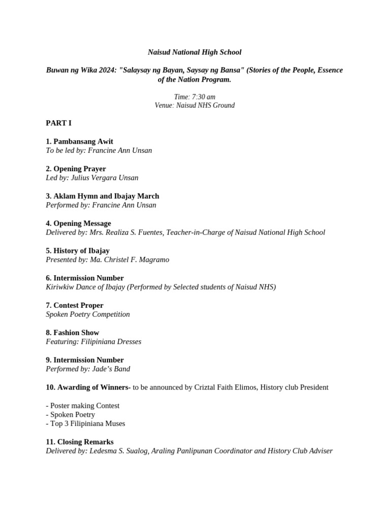 Buwan NG Kasaysayan Flow of Program | PDF