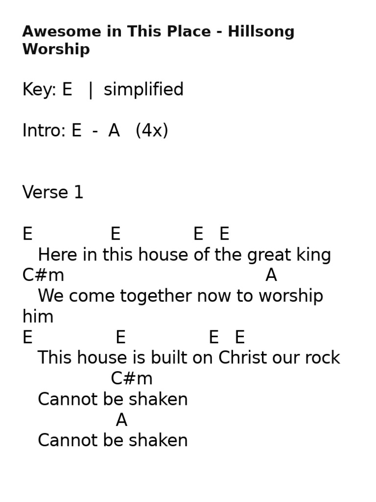 Awesome in This Place - Hillsong Lyrics | PDF