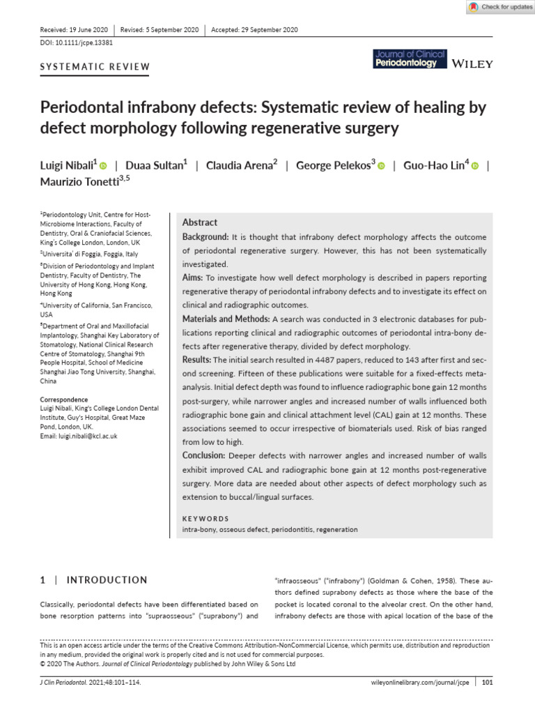 J Clinic Periodontology - 2020 - Nibali - Periodontal Infrabony Defects ...