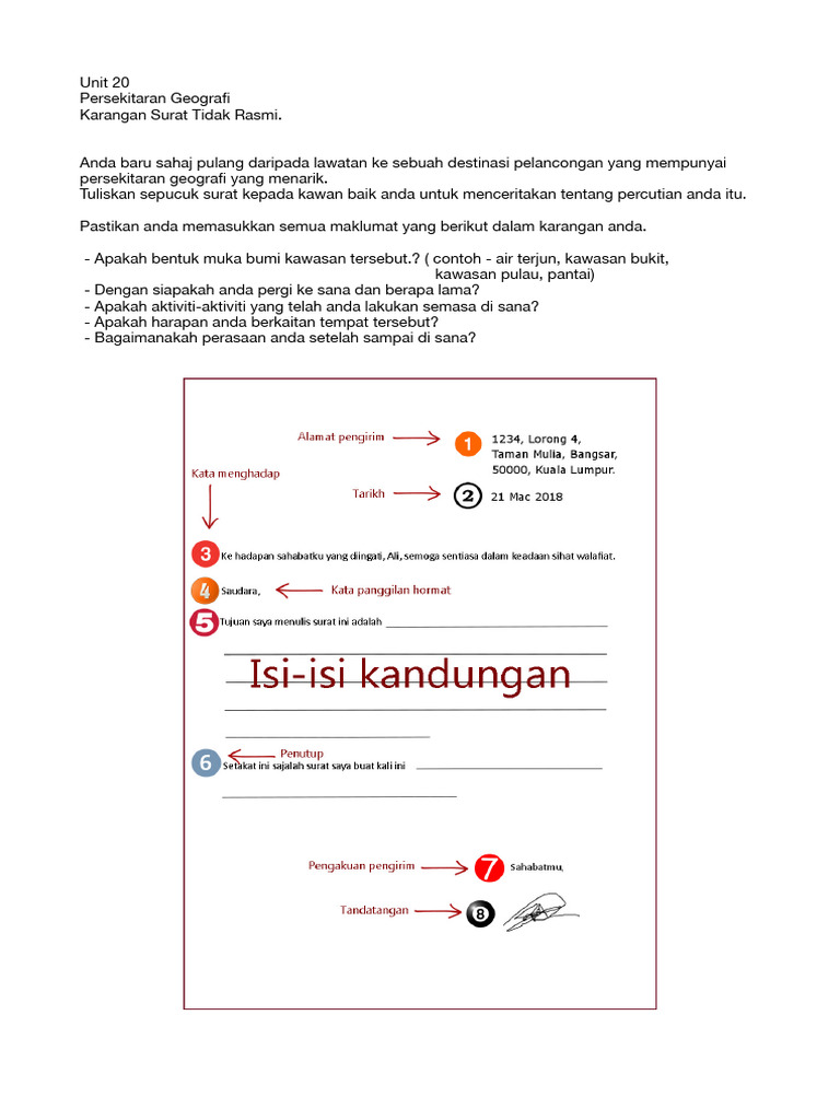 Karangan Surat Tidak Rasmi Sp1 Unit 20 5.5 | PDF