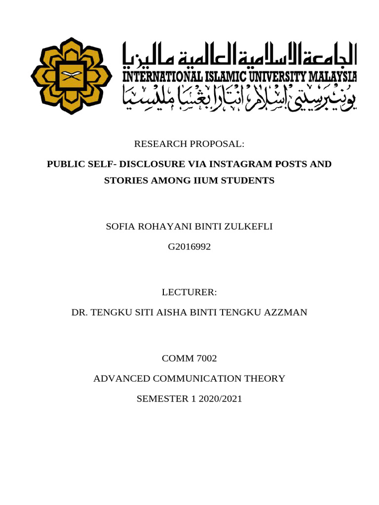 Public Self Disclosure Via Instagram Stories and Posts Among Iium Students - Research Proposal ...