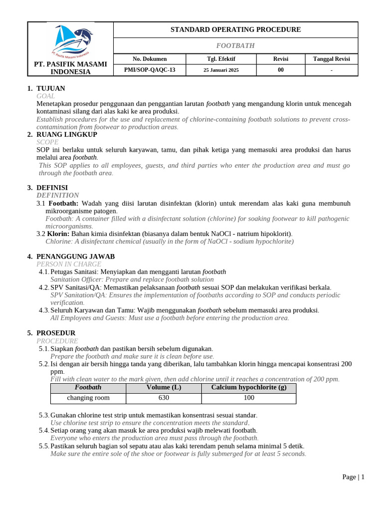 Pmi - Sop Qaqc 13 Footbath | PDF