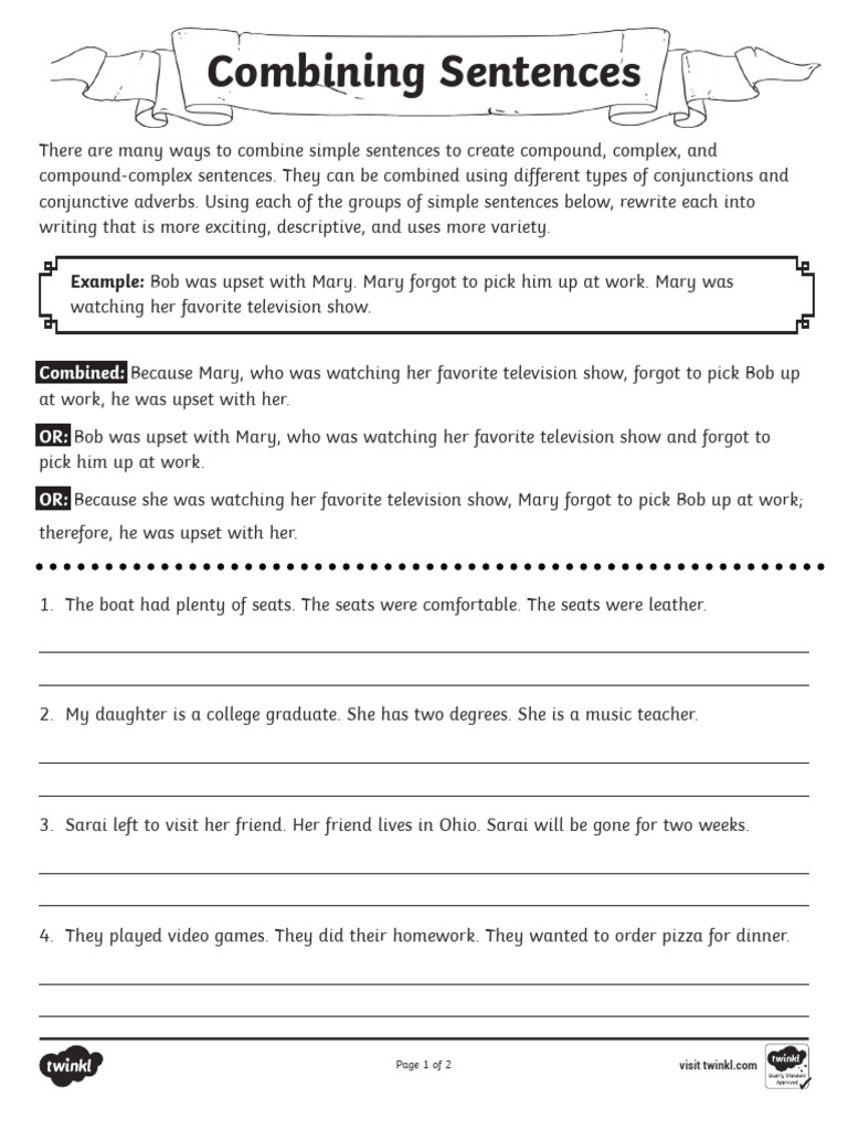 Sentence Combining Activity For 6th 8th Grade Ver 1 | PDF