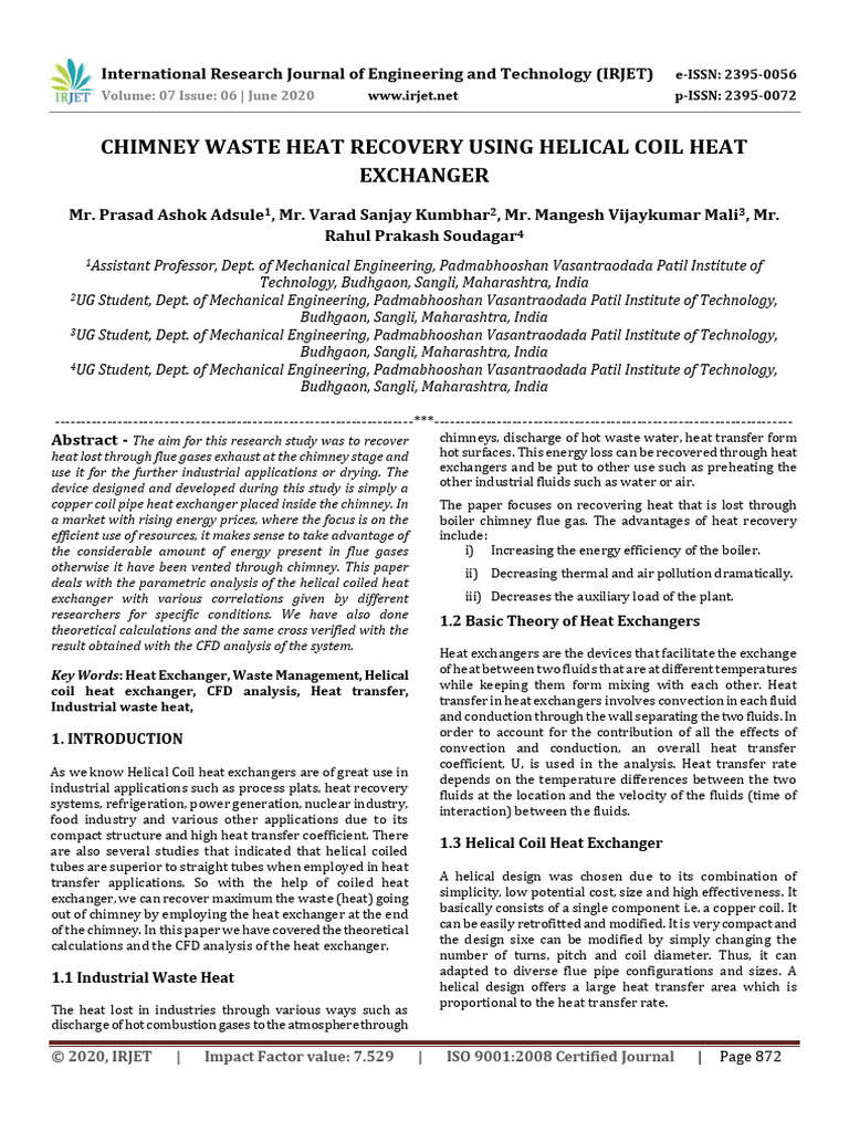 Chimney Waste Heat Recovery Using Helica | PDF | Heat Exchanger | Heat ...