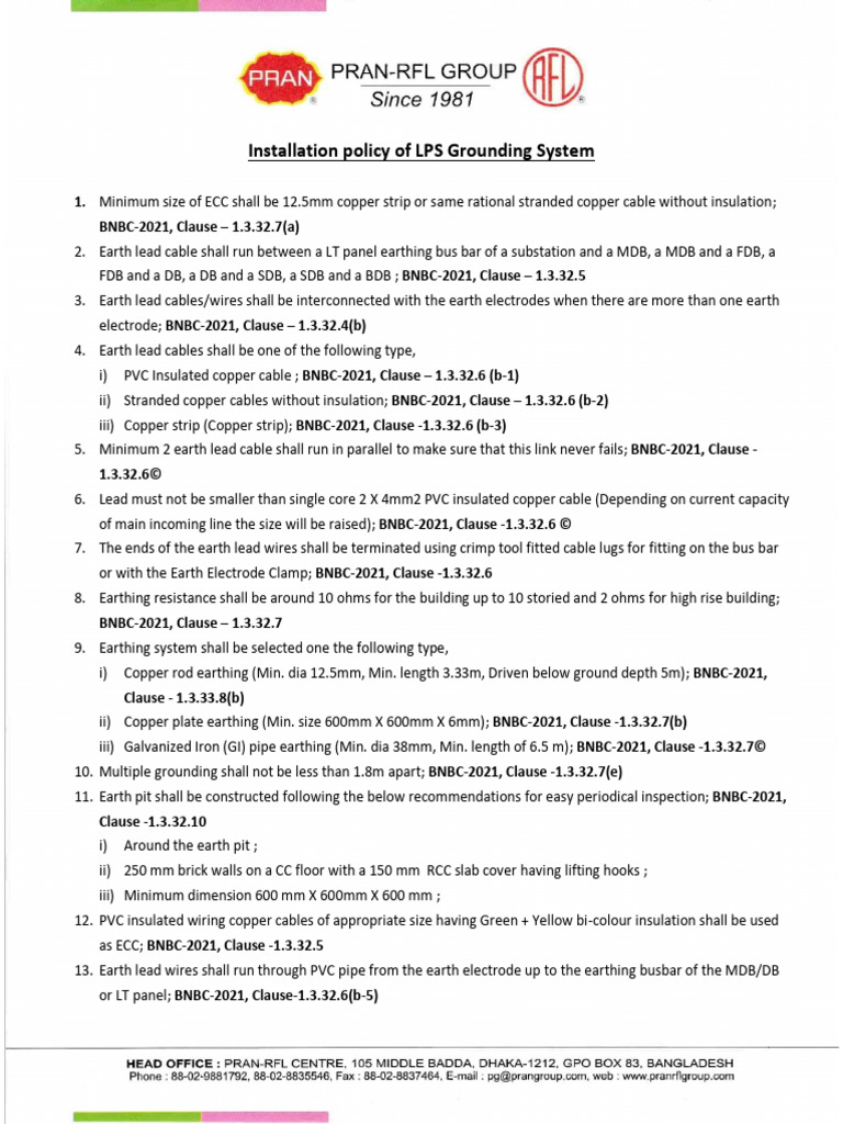Installation Policy of Lightning Protection System (LPS) | PDF ...