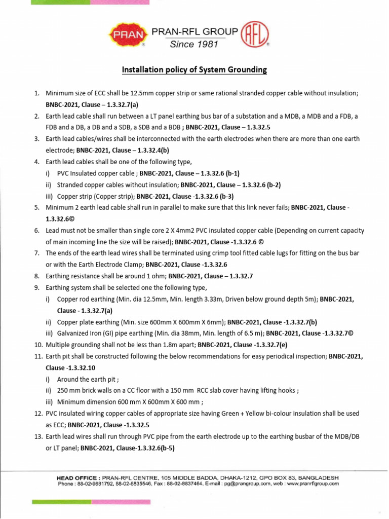 Installation Policy of System Grounding | PDF | Electricity | Building ...