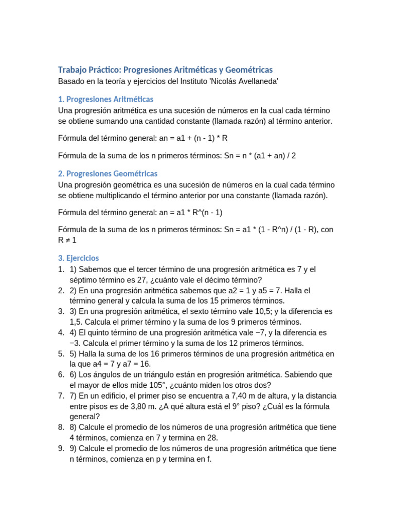 TP Progresiones Aritmeticas y Geometricas | PDF | Matemáticas