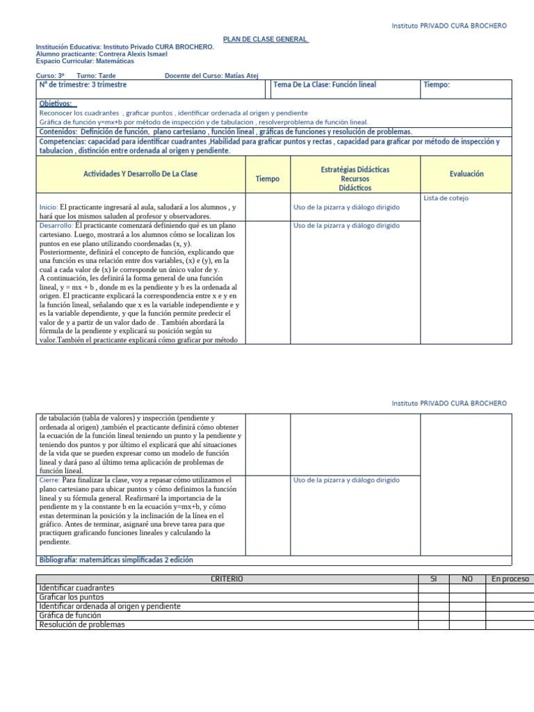 Clase de Función Lineal en Matemáticas | PDF | Pendiente | Sistema de ...