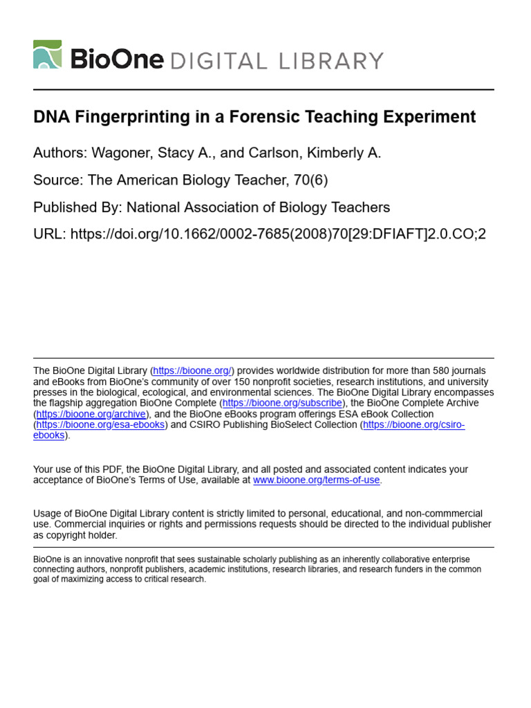 DNA Fingerpinting Ina A Forensic Teaching Experiment | PDF | Polymerase Chain Reaction | Dna ...
