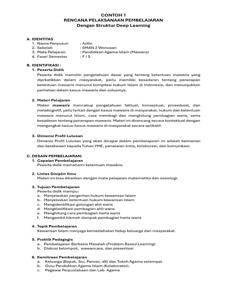 Contoh 2 RPP Deep Learning - Sma - Pai | PDF