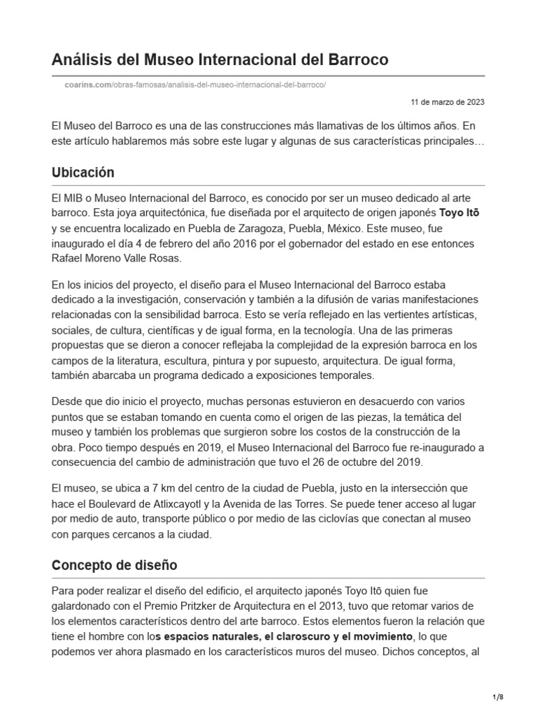 Análisis Del Museo Internacional Del Barroco | PDF | Museo