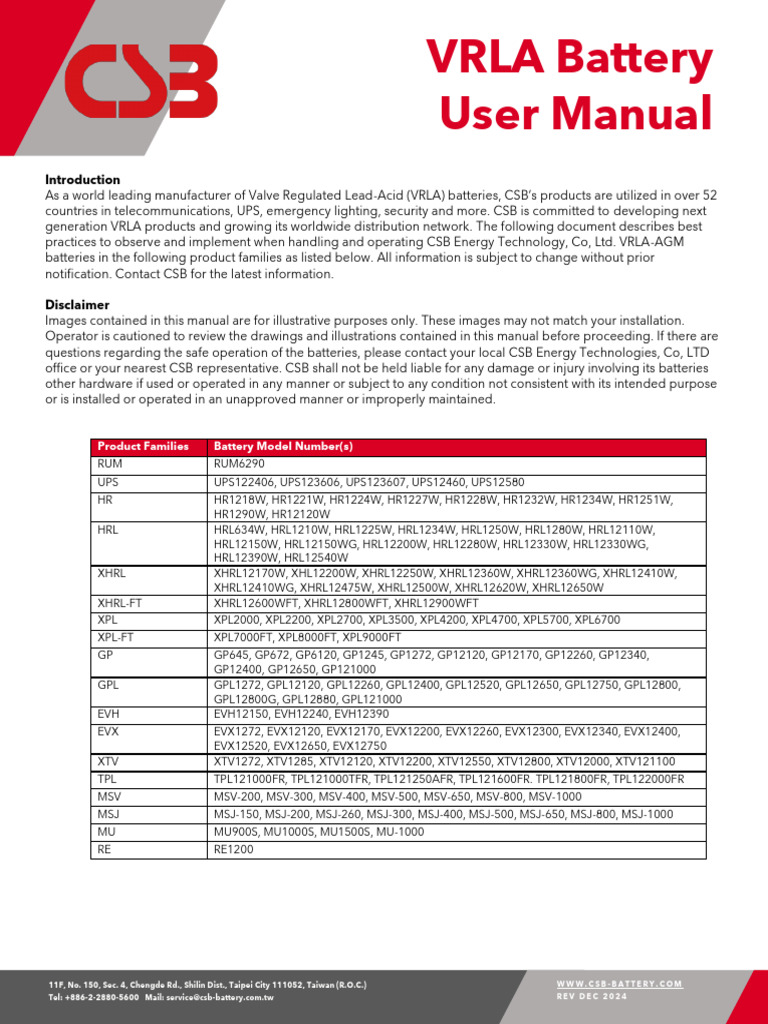 CSB VRLA Battery User Manual | PDF | Electricity | Materials