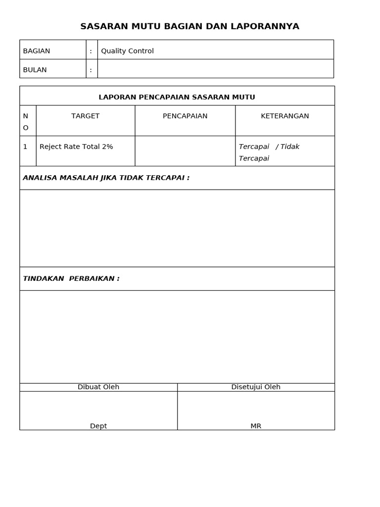 Sasaran Mutu Dan Laporan | PDF