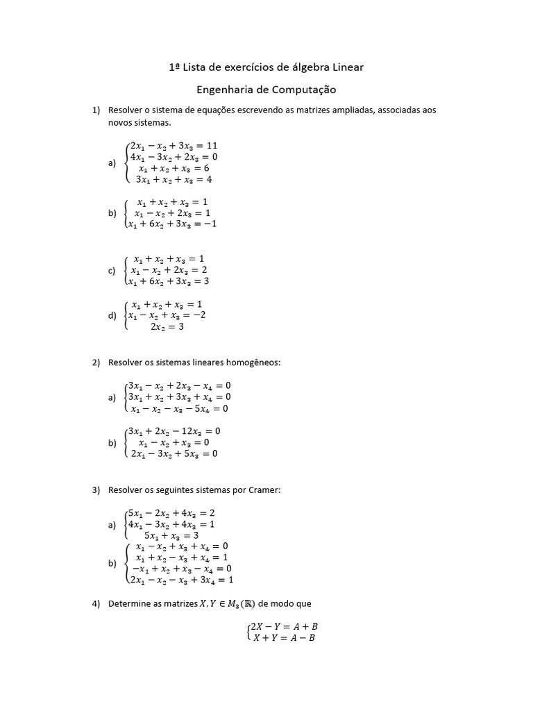 Exercícios de Álgebra Linear para Engenharia | PDF