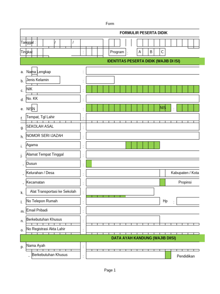 Formulir Peserta Didik | PDF