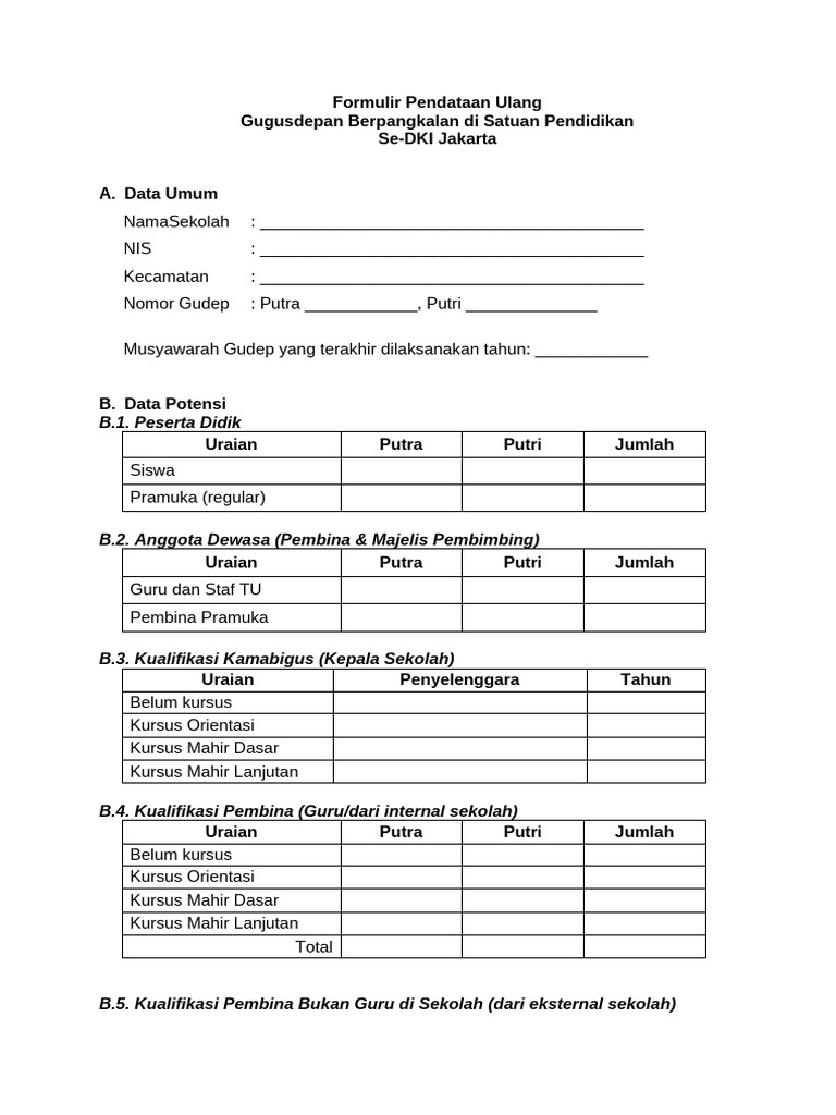 Form Pendataan Ulang Gudep (1) | PDF