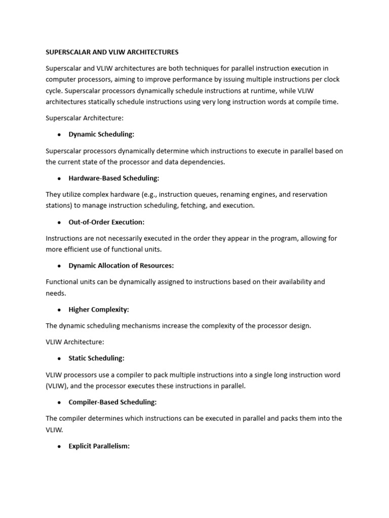 Superscalar and Vliw Architectures.docx | PDF | Parallel Computing | Central Processing Unit