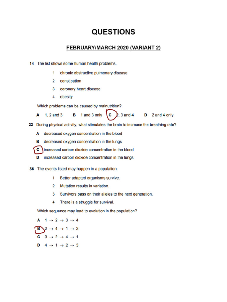 Biology 0610 2020 Paper 2 Questions | PDF