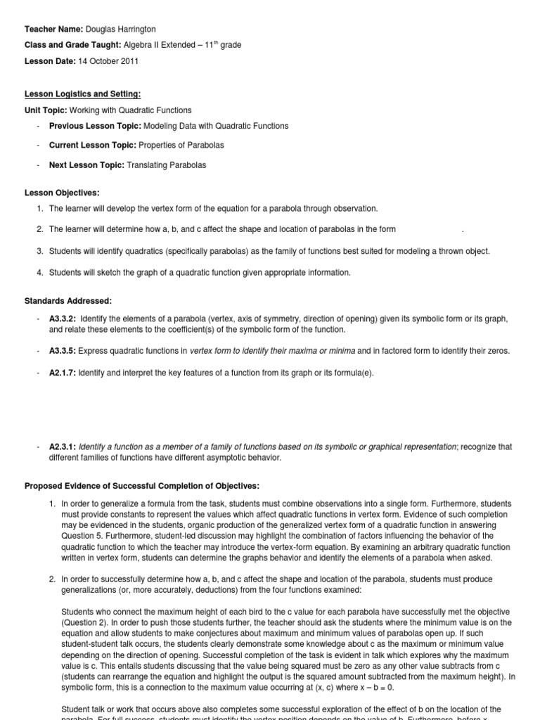 Angry Birds Lesson Plan | PDF | Quadratic Equation | Function (Mathematics)