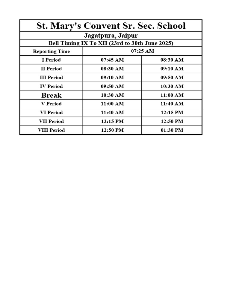 Bell Timing For June 2025 | PDF