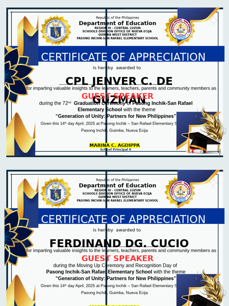 Certificate of Appreciation for Guest Speaker | PDF | Philippines