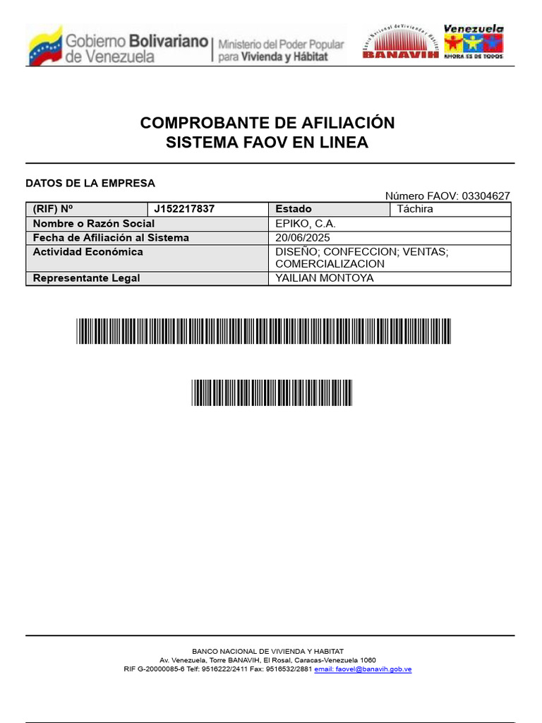 Ejemplo Comprobante Afiliacion Faov | PDF