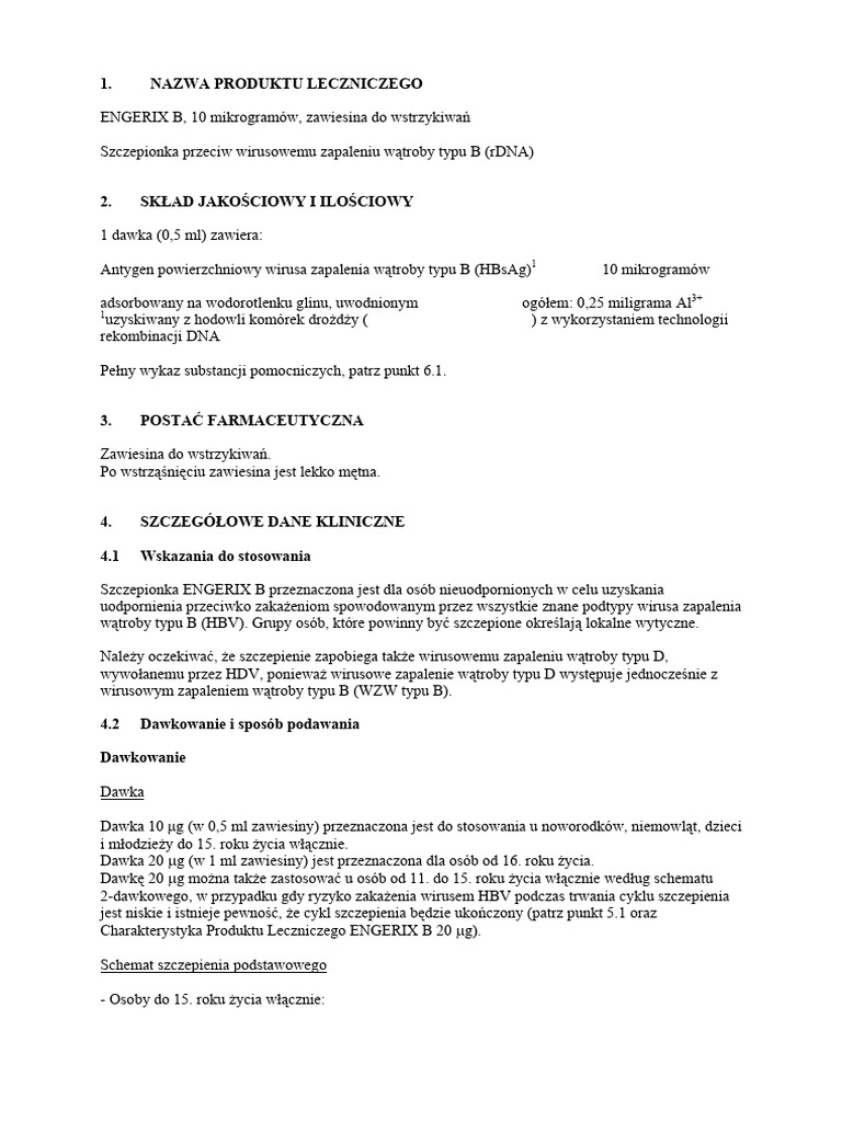 Charakterystyka 2013-01-03 Engerix 10 SMPC 11.12.2012 | PDF
