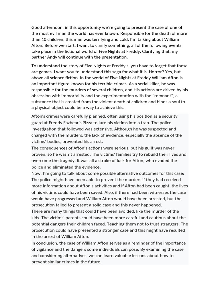 To Understand The Story of Five Nights at Freddy | PDF | Criminal Law ...