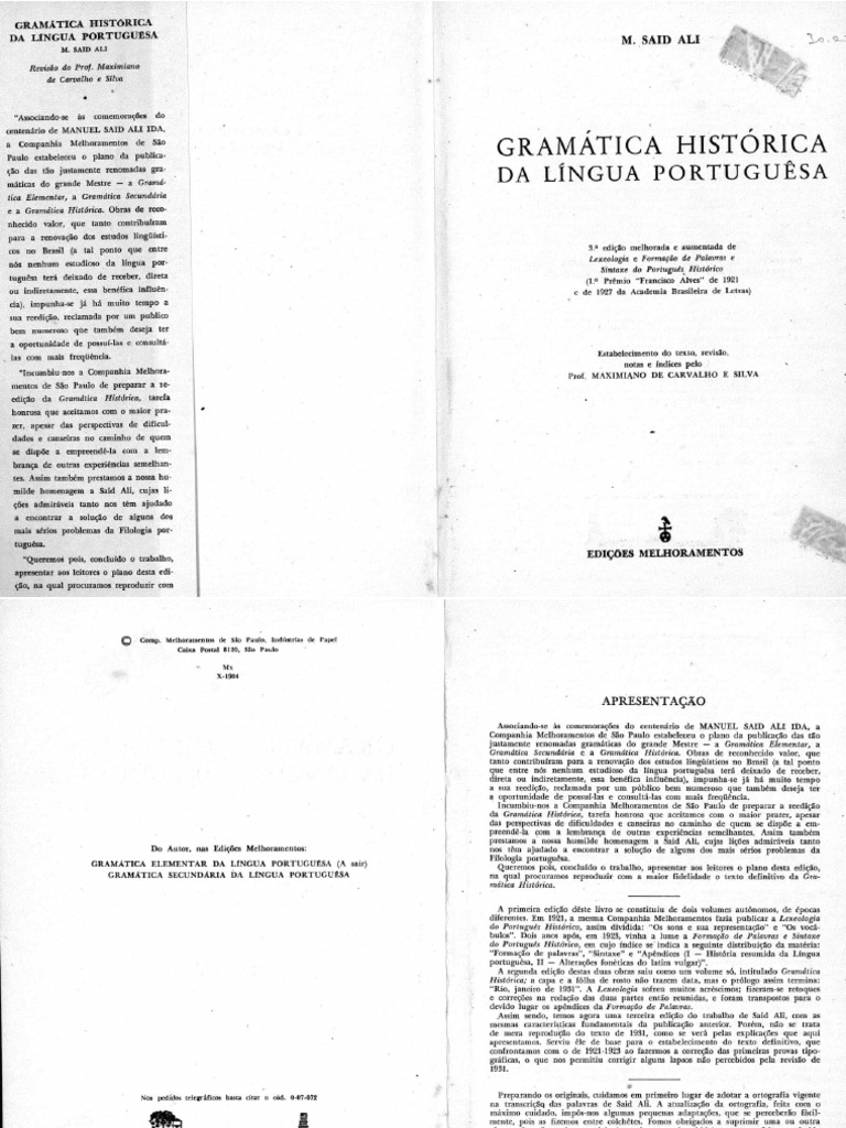 Gramática Histórica Da Língua Portuguesa (Manuel Said Ali) (Z-Library ...