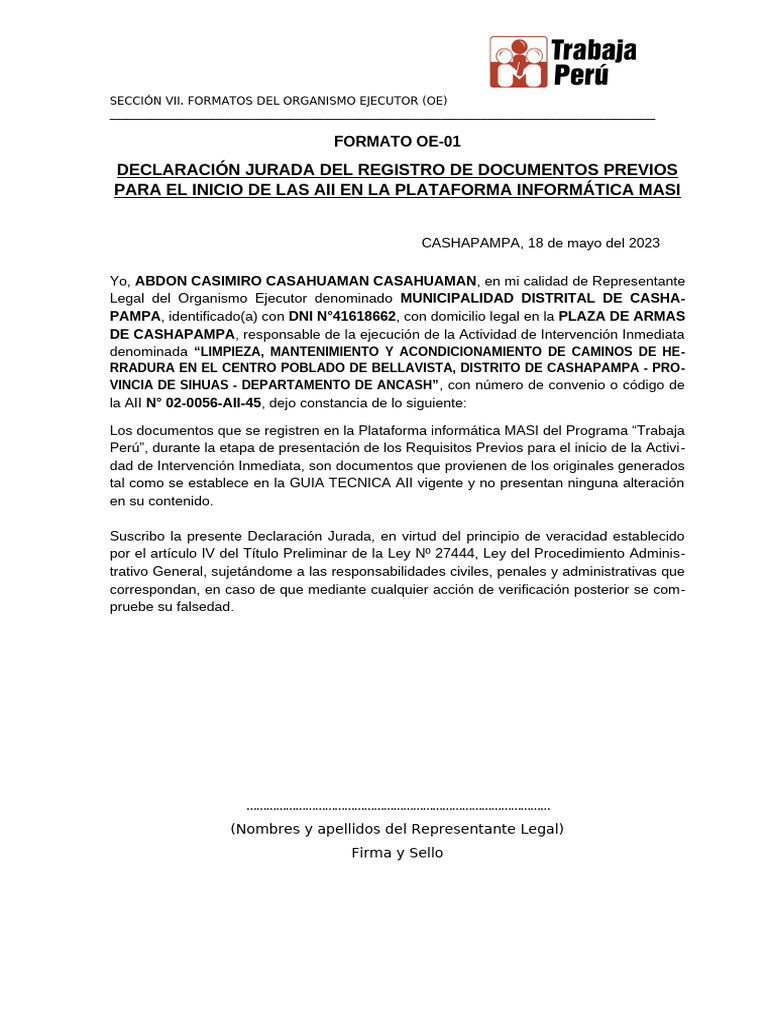 Formatos OE 01, OE 02, OE 12 | PDF