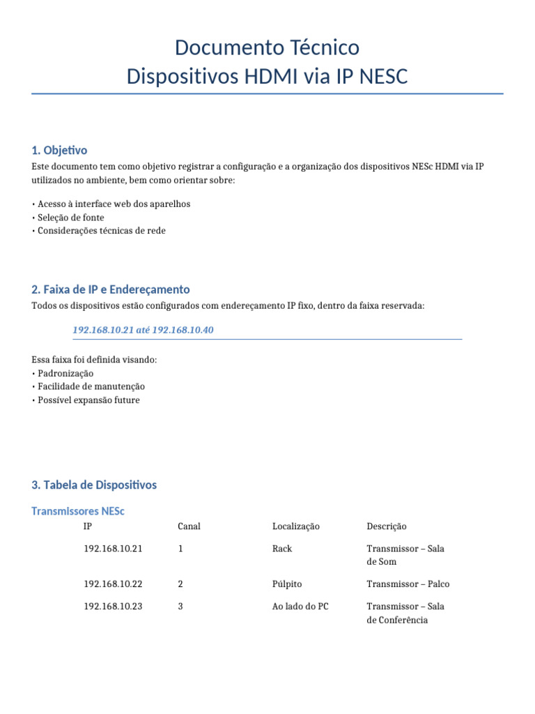 Documento Tecnico NESc | PDF | Rede de computadores | Endereço de IP