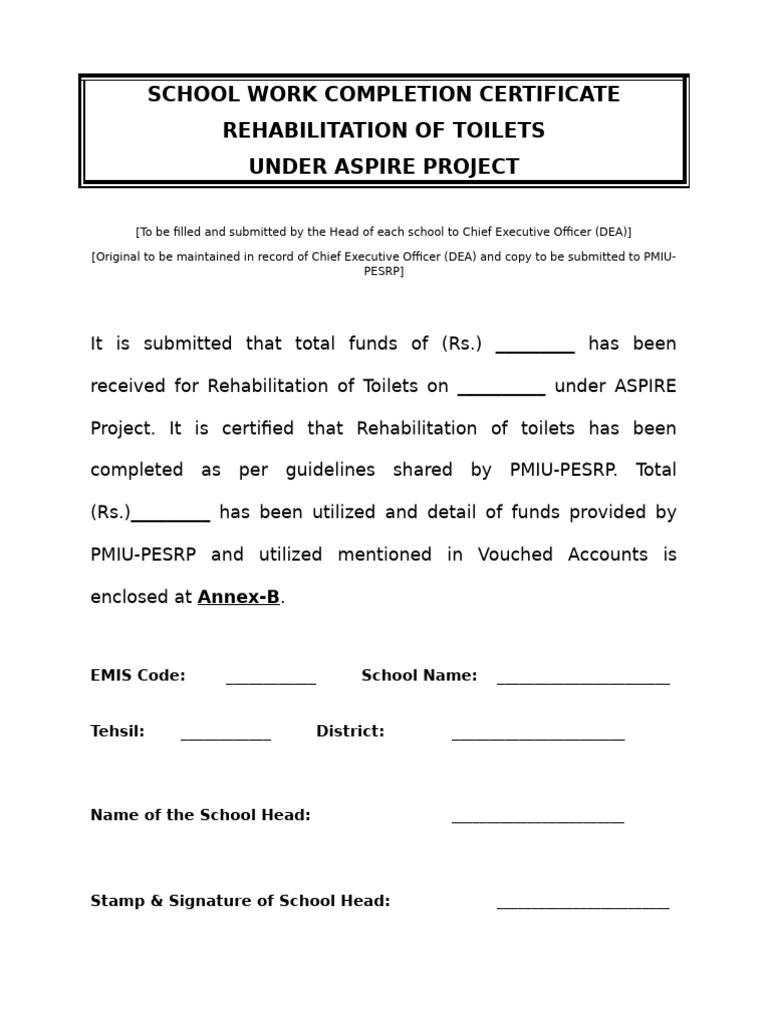 Annex C Completion Certificate School | PDF