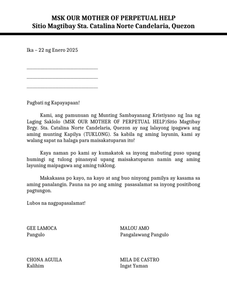 MSK Perpetual Help Solicitaion Letter | PDF