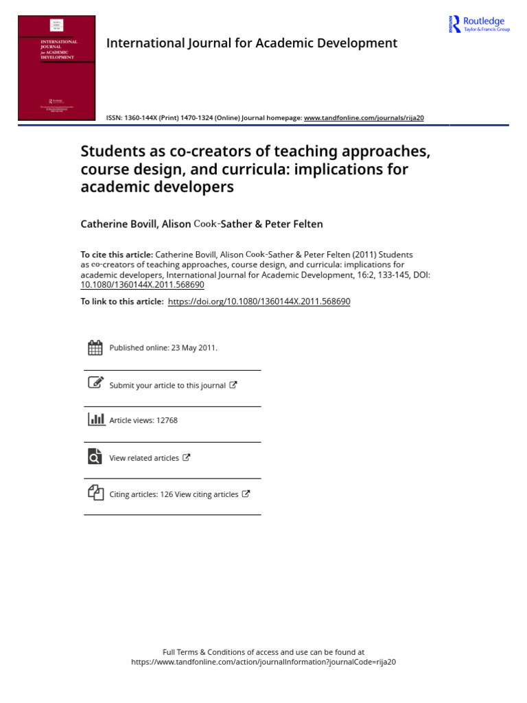 WOS Students As Co Creators of Teaching Approaches Course Design and ...