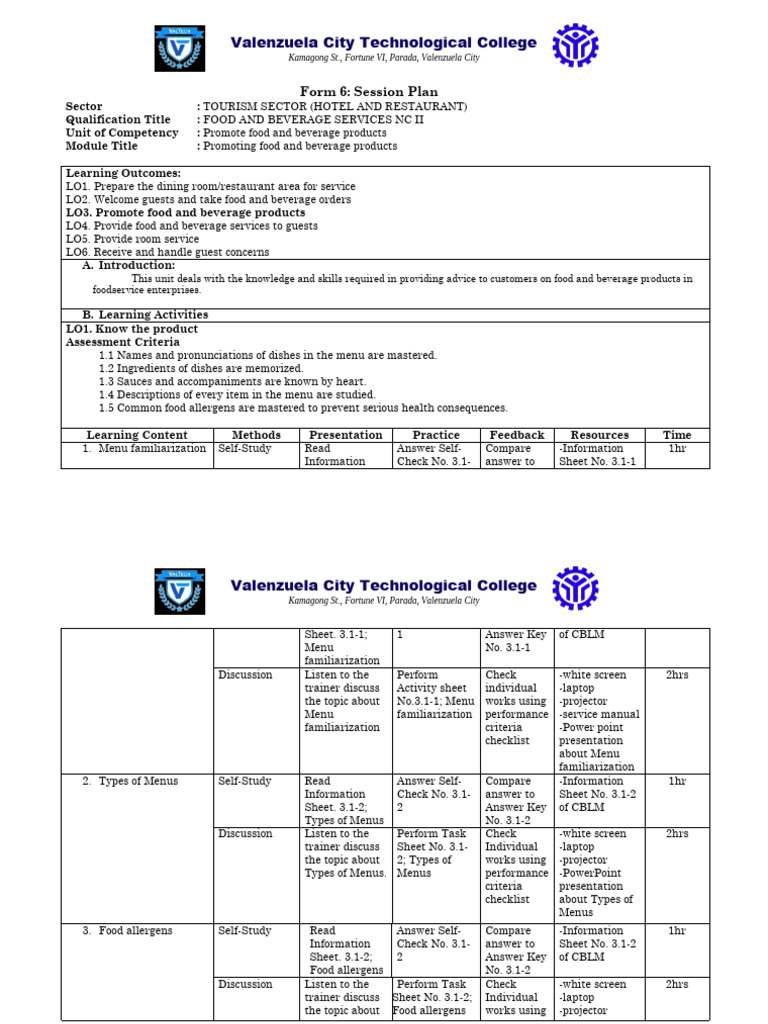 Form 6 - Session Plan - Gutana | PDF | Menu | Foodservice