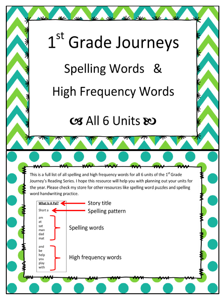 1 ST Grade Journeys Spellingand High Frequency Words | PDF