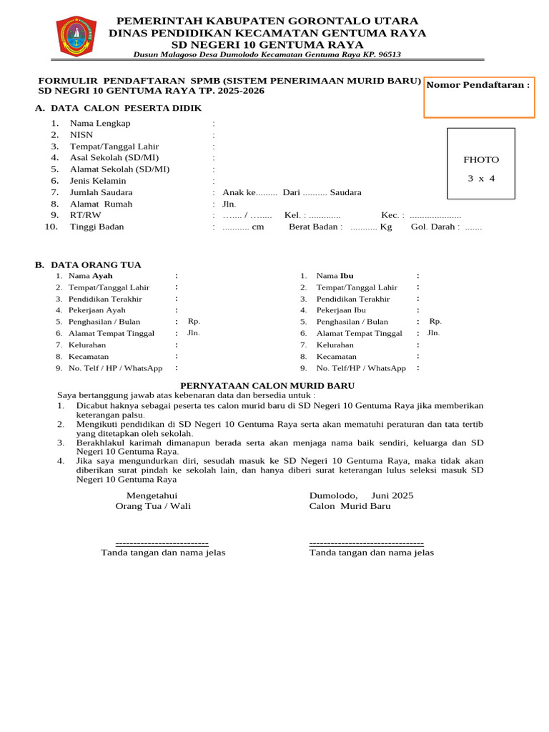 4879 Formulir SPMB 2025 | PDF