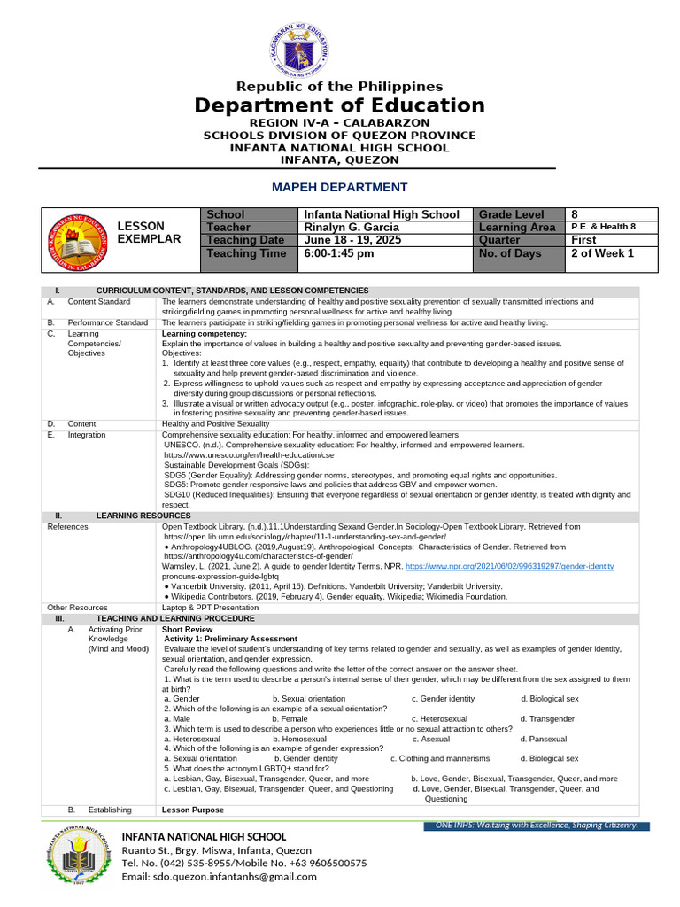 Le q1 Pe and Health Week 1 and 2 | PDF | Gender | Gender Studies