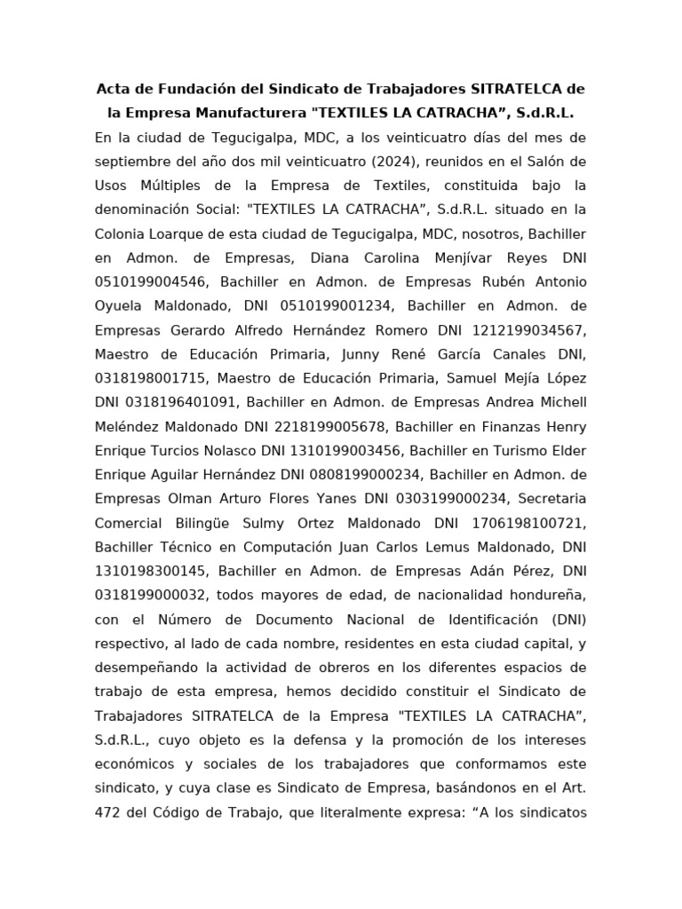 Borrador Acta de Fundación Equipo 4 | PDF
