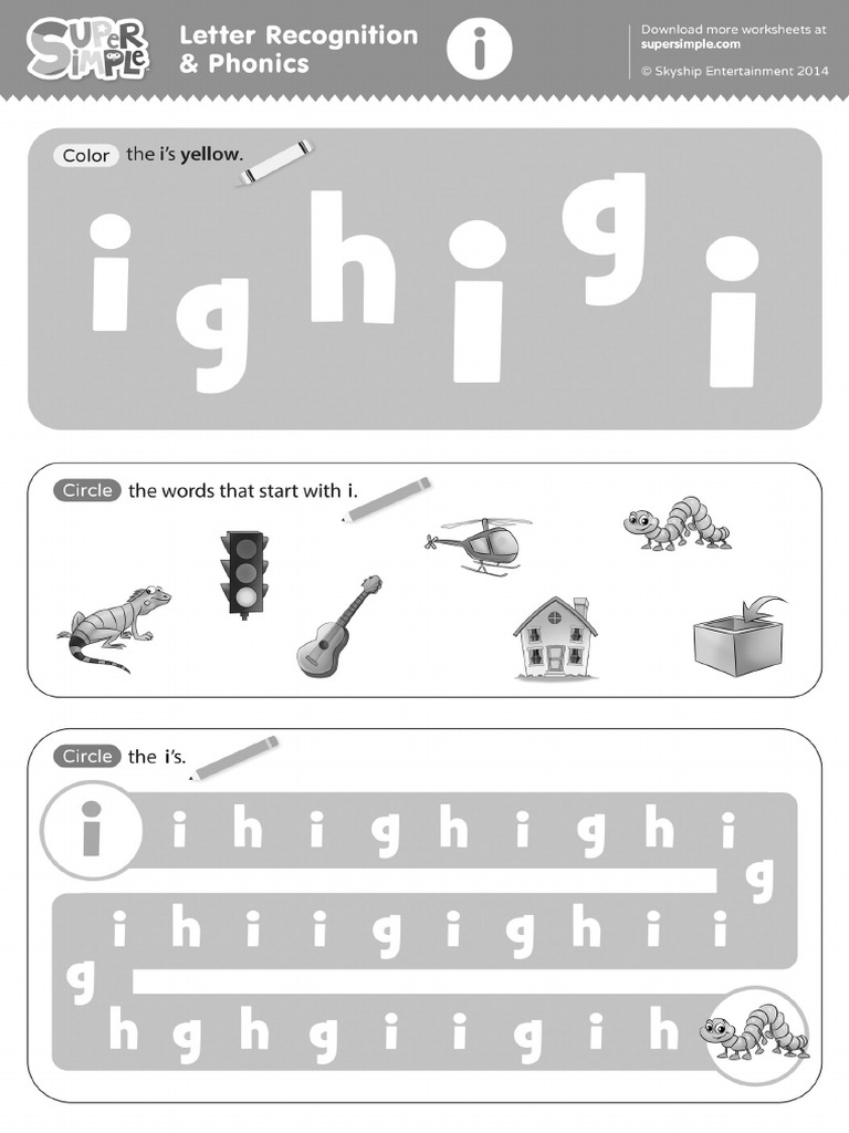 Letter Recognition Phonics I Lowercase BW | PDF