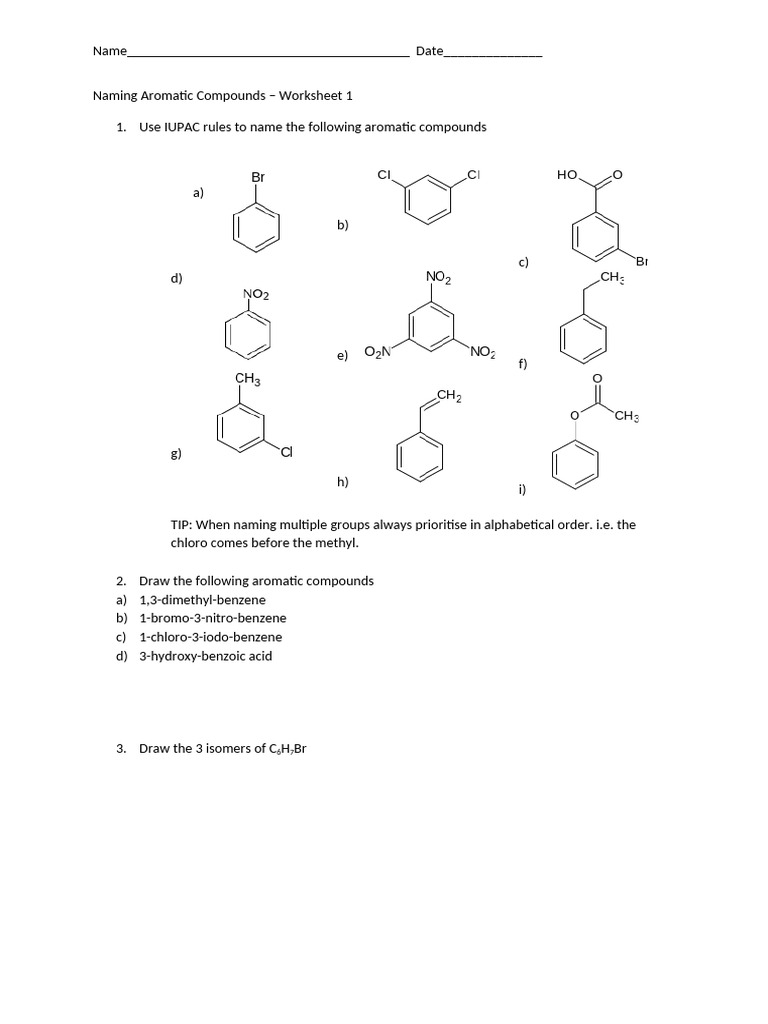 Naming Aromatic Compounds L3 HWK | PDF
