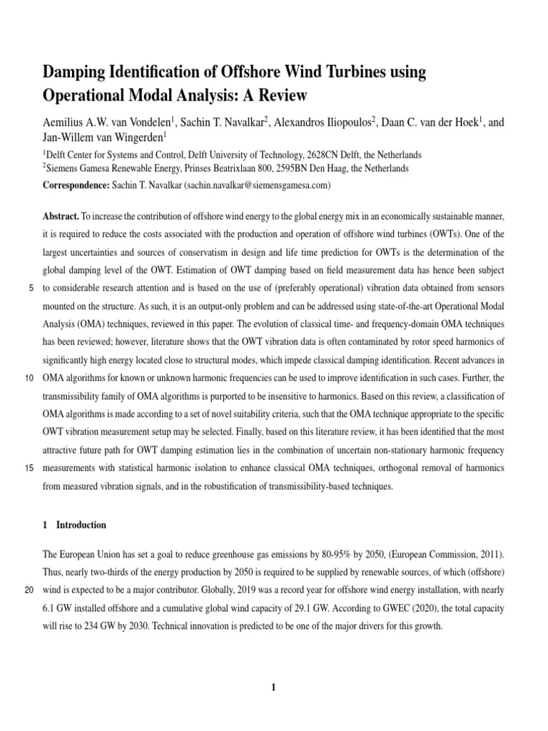 Damping Identification Of Offshore Wind Turbines Using Pdf Wind Power Accelerometer