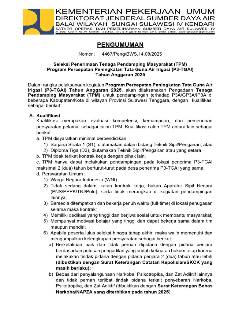 Kualifikasi, Persyaratan, Dan Berkas Pendaftar TPM 2025 | PDF