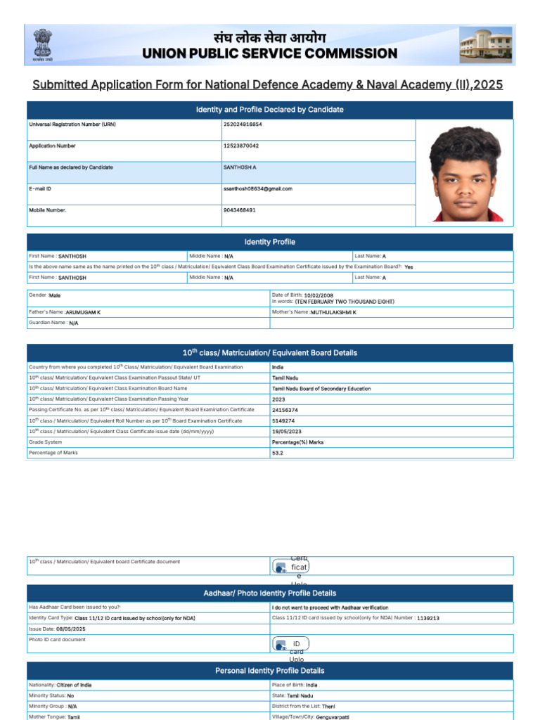 NDA & Naval Academy Application 2025 | PDF | Identity Document
