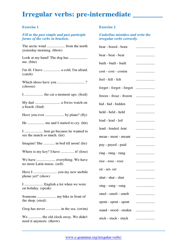 Irregular Verbs Pre-Intermediate _ Worksheet 2 | PDF | Language ...