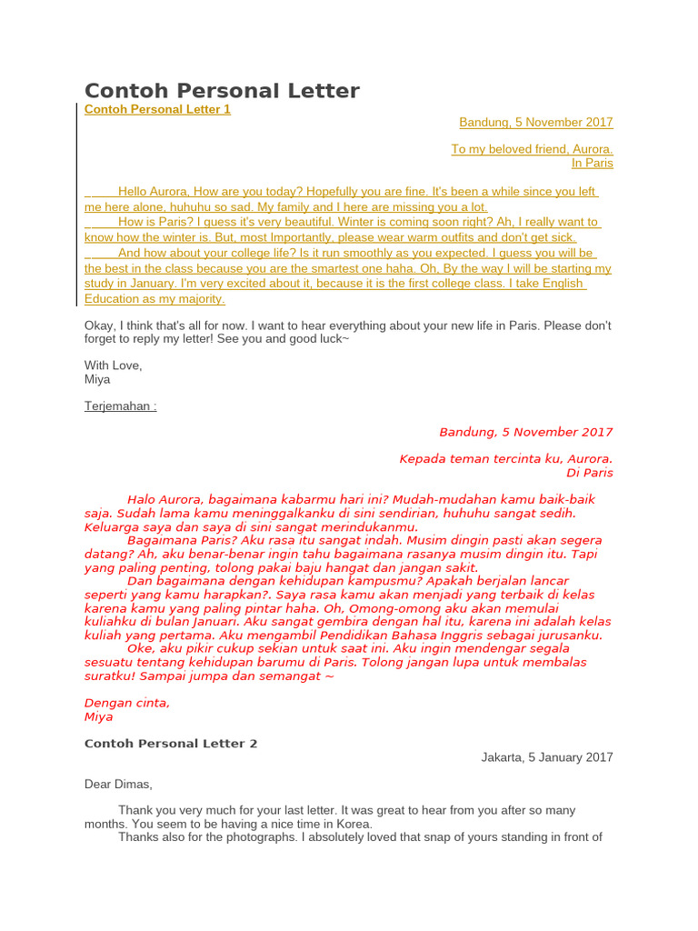 Contoh Surat Pribadi untuk Teman | PDF