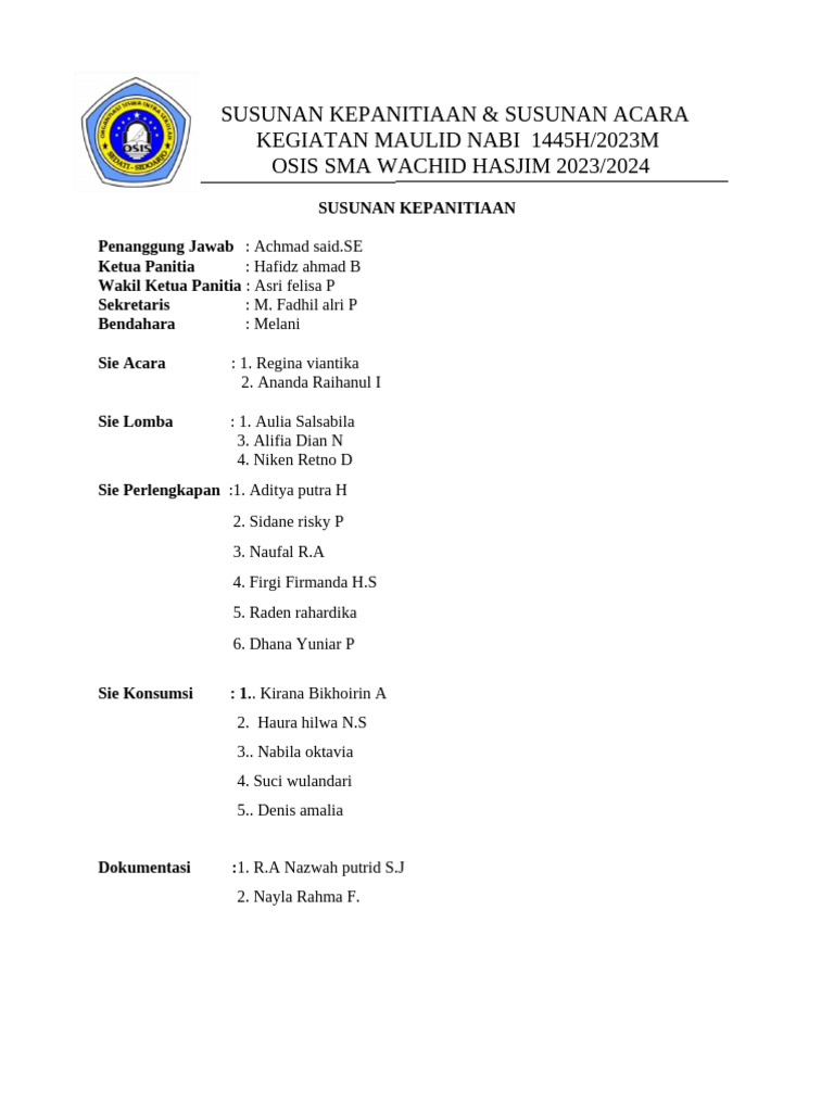 Susunan Kepanitiaan & Susunan Acara | PDF