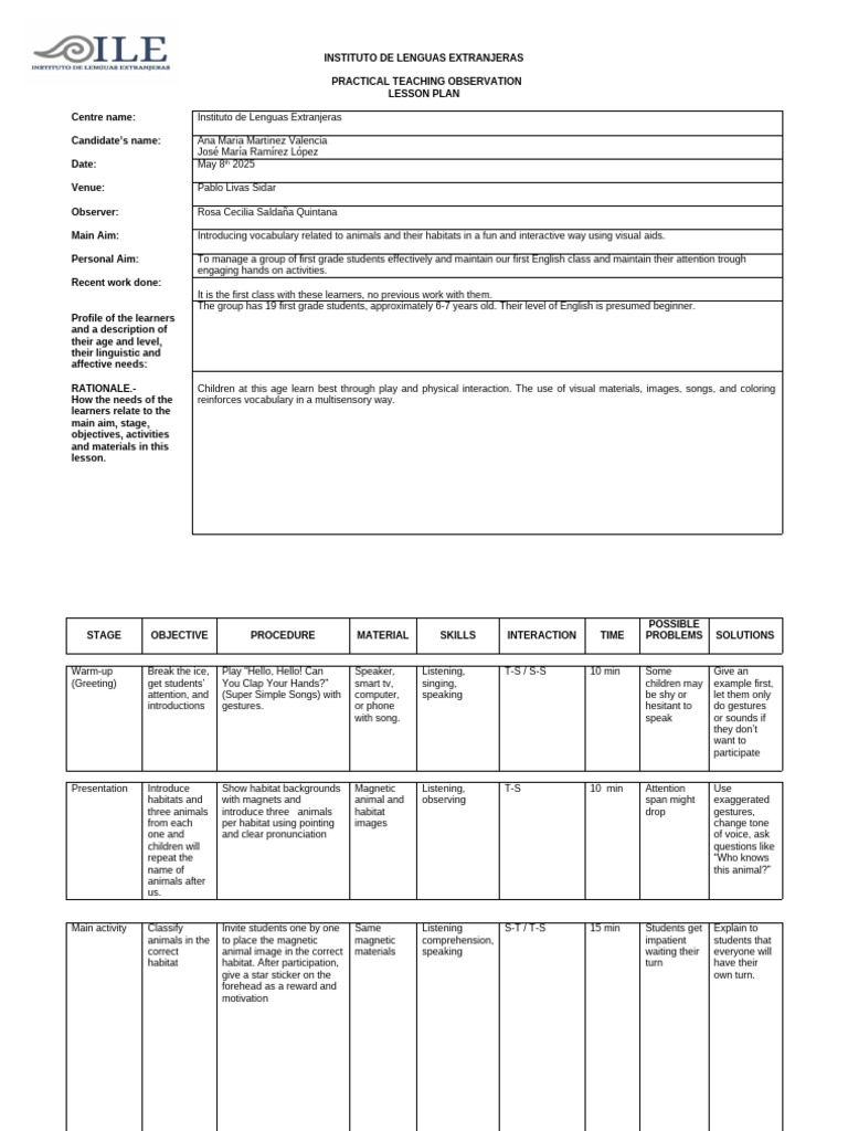 Planning Class Elementary School | PDF | Cognitive Science | Communication